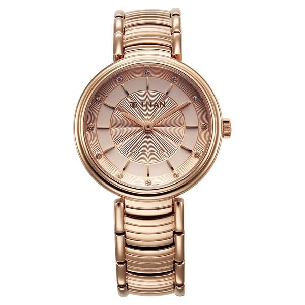 Titan Aura Quartz Analog Rose Gold Dial Rose Gold Stainless Steel Stra ...